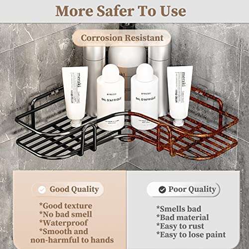 Corner Shower Caddy, Bathroom Accessories for Bathroom Storage, 2-Pack No Drilling RustProof Stainless Steel Shower Rack Wall Shelves Organizer, 1 Soap Holder with 8 Adhesive Hooks, Black