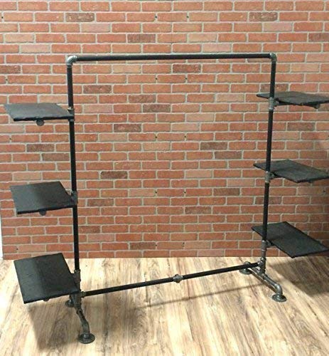 Industrial Pipe Clothing Rack with Wood Side Shelves by William Robert's Vintage