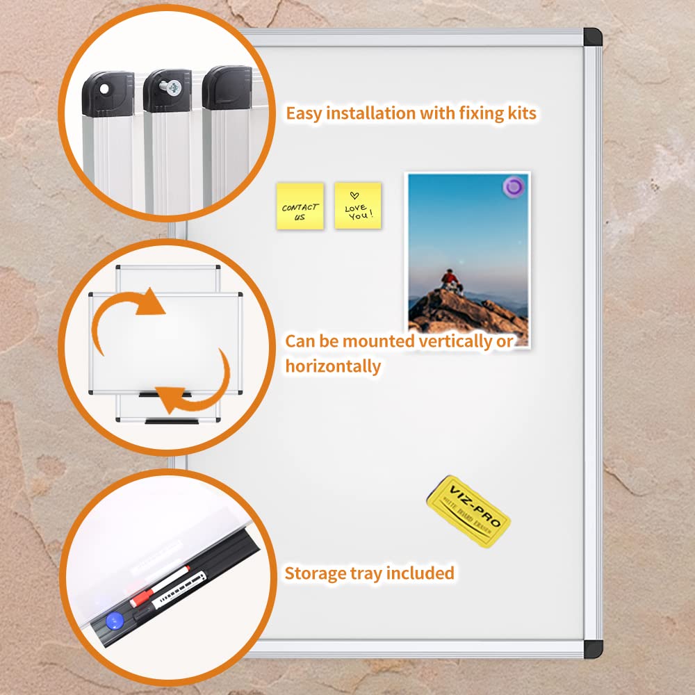 VIZ-PRO Magnetic Whiteboard/Dry Erase Board, 48 X 24 Inches, Includes 1 Eraser & 2 Markers & 4 Magnets