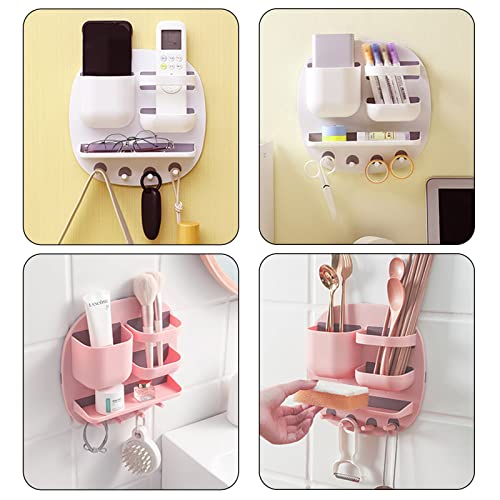 Kilolemo Wall Mounted Makeup Brush Holder Small Storage Organizer Adhesive Wall Storage Holder Hanging Container Toothbrush Storage Rack for Badroom Bathroom Kitchen(White)