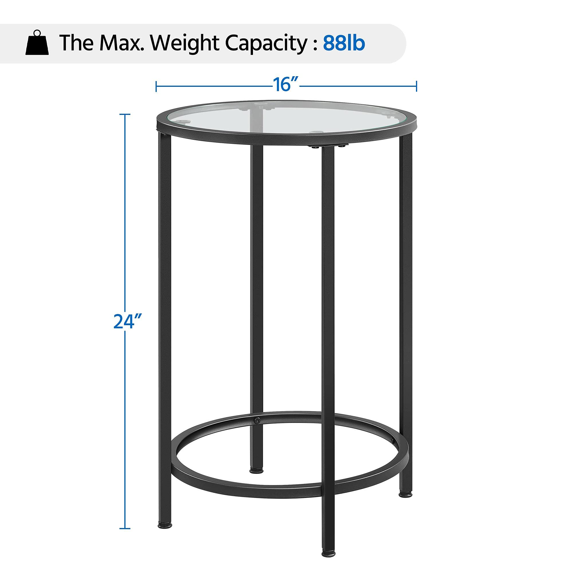 Yaheetech Black Glass End Table Set of 2, Round Side Table Modern Style Tall End Table Accent Table with Glass Top & Metal Frame, 2pcs Glass Side Table for Living Room, Balcony, Bedroom