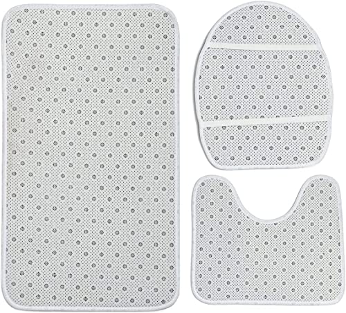 Fashion 3 Piece Bath Rugs Set Abstract Blue and Gray Art Textured Non Slip Ultra Soft Bathroom Accessories Mats, U Shape Mat and Toilet Lid Cover Mat Bath Mats