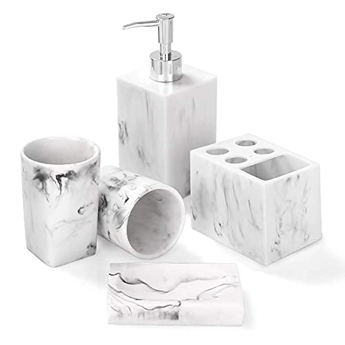 Set of 2, Bathroom Accessories Set,Marble Look Bathroom Sets for Counter Top Restroom Apartment Decor Stuff, Imitated Resin Kits, Gift for Women and Men