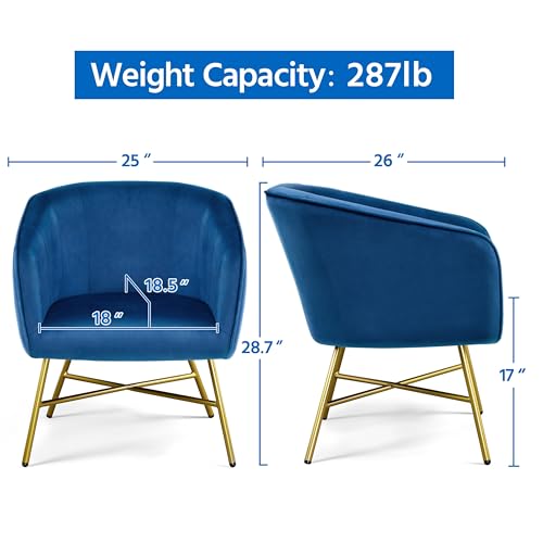 Yaheetech Accent Chair, Modern Velvet Living Room Chair with Metal Legs and Soft Padded, Comfy Side Chair for Bedroom/Office/Study/Waiting Room, Dark Blue