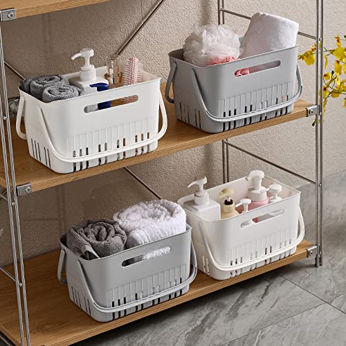 3 Packs Portable Plastic Storage Baskets,Eyluck Plastic Organizer Storage Baskets with Handles,Shower Caddy Basket Organizer Bins for Kitchen Bathroom-11 x 7.7 x 6.2 Inch ,White