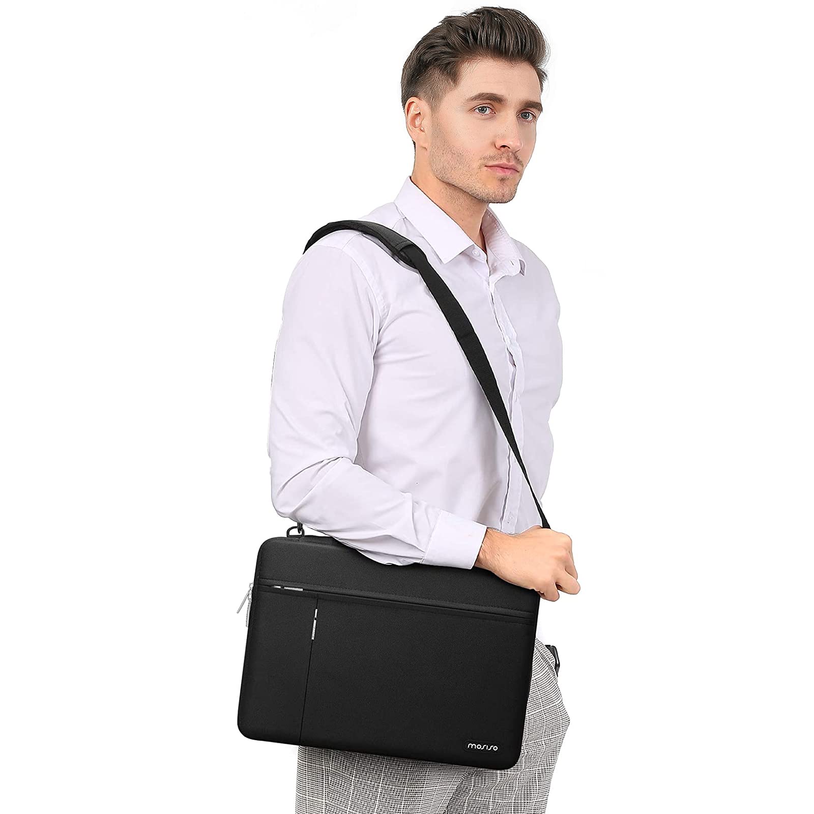 MOSISO 360 Protective Laptop Shoulder Bag Compatible with MacBook Air/Pro,13-13.3 inch Notebook, Compatible with MacBook Pro 14 M4 M3 M2 M1,Side Open Sleeve with Horizontal&Vertical Pockets, Black