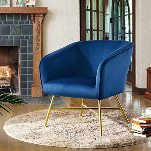 Yaheetech Accent Chair, Modern Velvet Living Room Chair with Metal Legs and Soft Padded, Comfy Side Chair for Bedroom/Office/Study/Waiting Room, Dark Blue