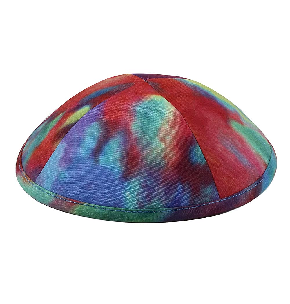 Deluxe Tie Dye Kippah for Men Bulk Colorful Kippot for Kids Kipah Clips Included Yamakah for Bar Mitzvah Bat Mitzvah, Wedding, Bris 1PC Multi Color Abstract by Zion Judaica
