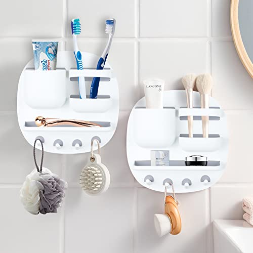 Kilolemo Wall Mounted Makeup Brush Holder Small Storage Organizer Adhesive Wall Storage Holder Hanging Container Toothbrush Storage Rack for Badroom Bathroom Kitchen(White)