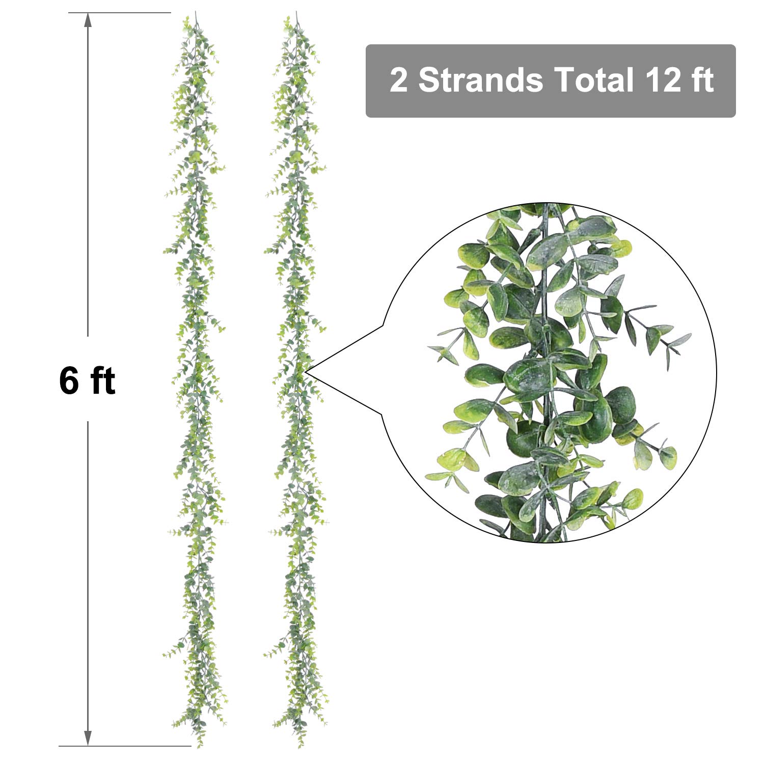 Lvydec 6 Pack Artificial Eucalyptus Garland, Fake Eucalyptus Greenery Garland Wedding Backdrop Arch Wall Decor, 6 Feet/Strand Fake Hanging Plant for Table Festival Party Decoration