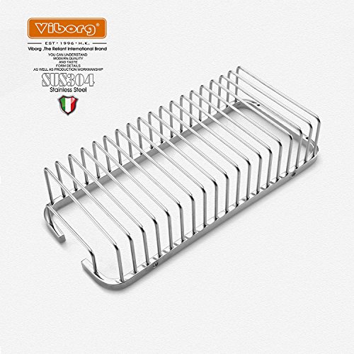 VIBORG Deluxe Solid Thick SUS304 Stainless Steel Wire Wall Mounted Single Tier Bathroom Rectangular Shower Basket Bath Caddy Shelf Organizer Storage Holder for Shampoo Conditioner Polished mirror-like