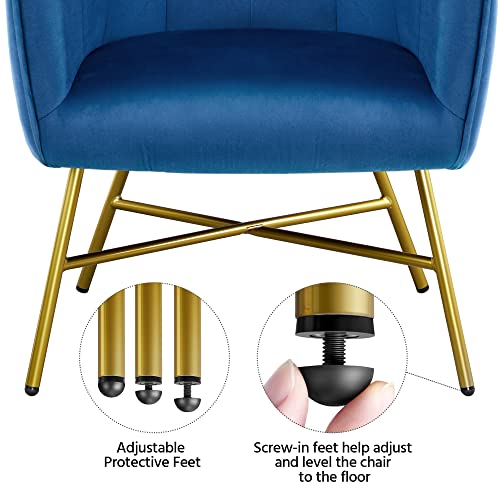 Yaheetech Accent Chair, Modern Velvet Living Room Chair with Metal Legs and Soft Padded, Comfy Side Chair for Bedroom/Office/Study/Waiting Room, Dark Blue