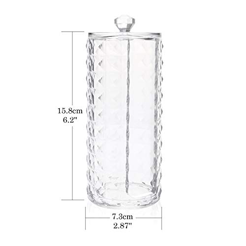 Acrylic Makeup Cotton Pad Holder, Luxspire Clear Diamond Pattern Cotton Pads Organizer dispenser Bathroom Jars for Round Cotton Display Stand Cosmetic Makeup Storage Box with Lid - Clear