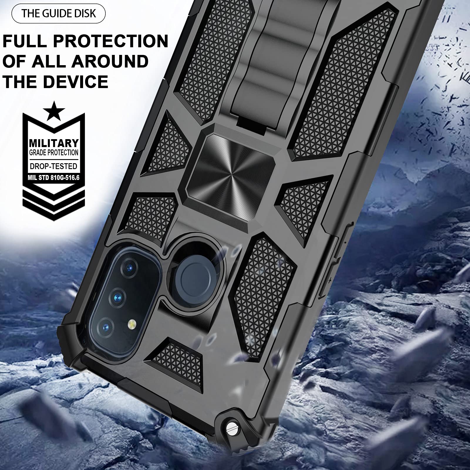 Ailiber Compatible with OnePlus Nord N100 Case with Screen Protector, for Magnetic Car Mount, Kickstand Holder, Rugged Shockproof Bumper Military Grade Armor Protective Cover 1+Nord N100-Black