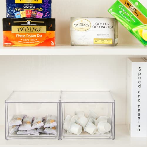 Vtopmart 2 Pack Stackable Makeup Organizer Storage Drawers, 4.4'' Tall Acrylic Bathroom Organizers,Clear Plastic Storage Bins For Vanity, Undersink, Kitchen Cabinets, Pantry Organization and Storage