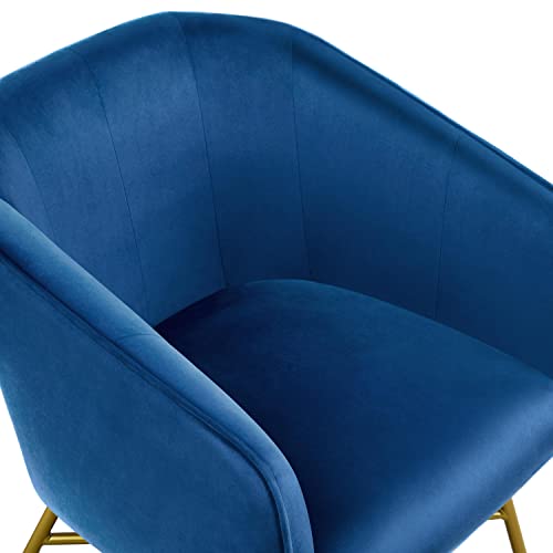 Yaheetech Accent Chair, Modern Velvet Living Room Chair with Metal Legs and Soft Padded, Comfy Side Chair for Bedroom/Office/Study/Waiting Room, Dark Blue