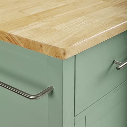 Crosley Furniture Savannah Wood Top Drop Leaf Rolling Kitchen Island Cart with Spice Rack and Shelves, Mint