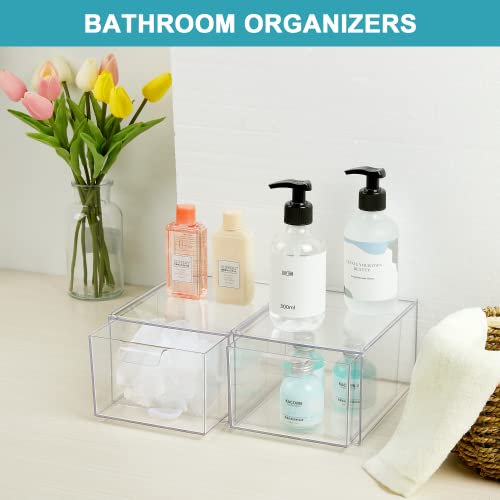 Vtopmart 2 Pack Stackable Makeup Organizer Storage Drawers, 4.4'' Tall Acrylic Bathroom Organizers,Clear Plastic Storage Bins For Vanity, Undersink, Kitchen Cabinets, Pantry Organization and Storage