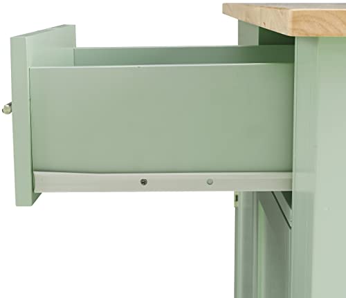 Crosley Furniture Savannah Wood Top Drop Leaf Rolling Kitchen Island Cart with Spice Rack and Shelves, Mint