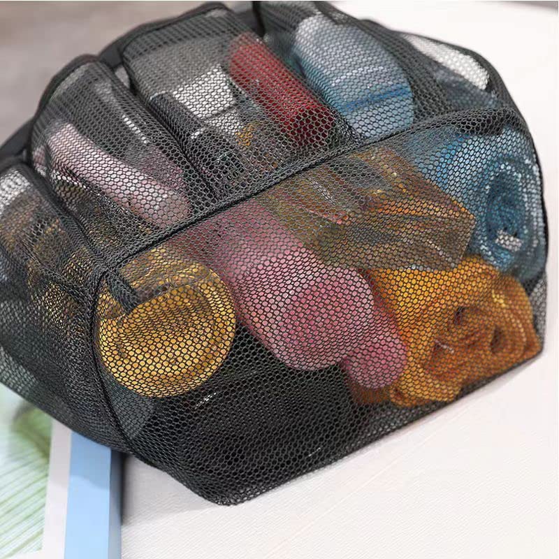 ROVOZAR Mesh Shower Caddy for College Dorm Room Essentials, Hanging Portable Tote Bag Toiletry for Bathroom Accessories (Black)