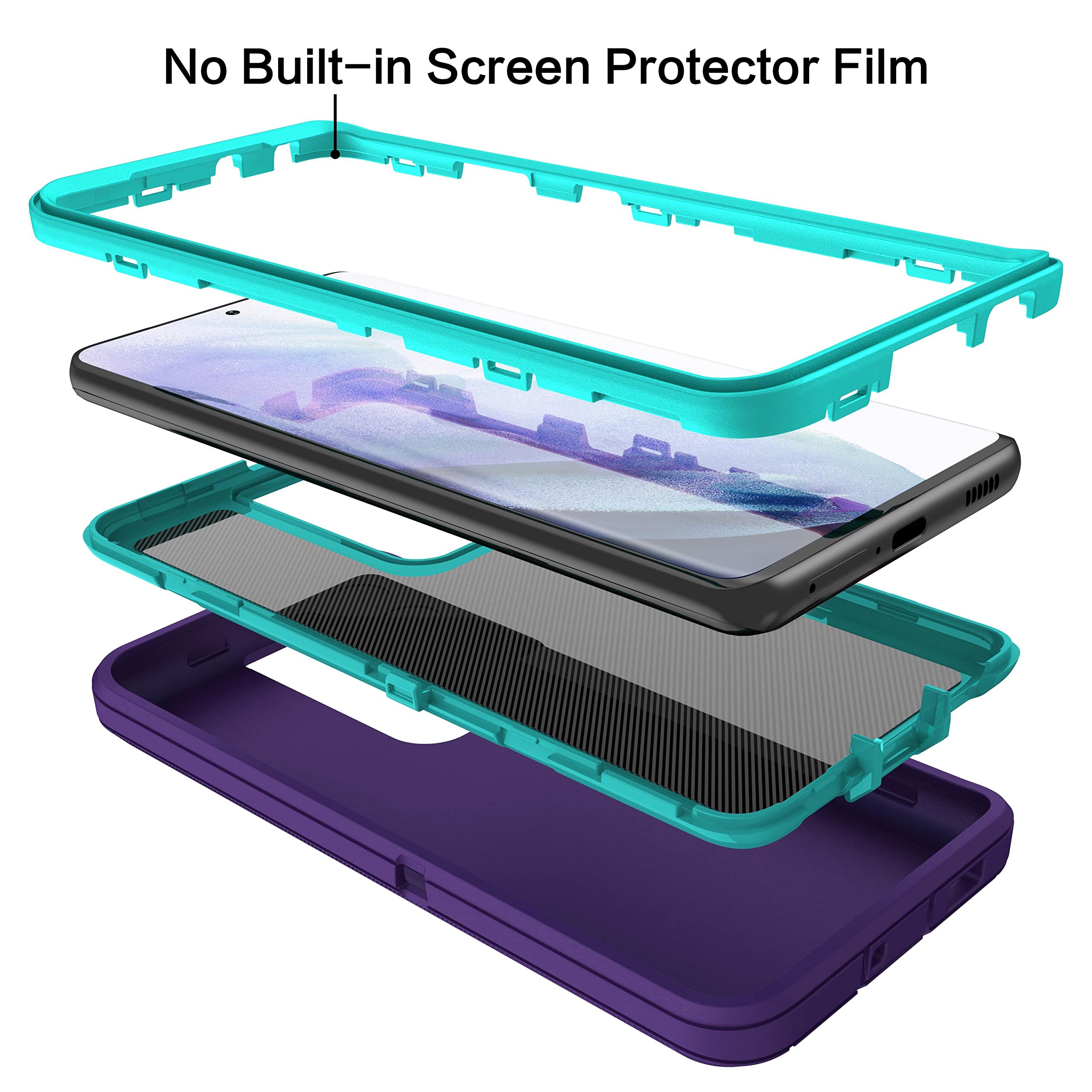 MXX Case Compatible with Galaxy S21 Ultra Case, 3-Layer Super Full Heavy Duty Body Bumper Cover/Shock Protection/Dust Proof, Designed for Samsung Galaxy S21 Ultra 5G 6.8 Inch 2021 (Purple)