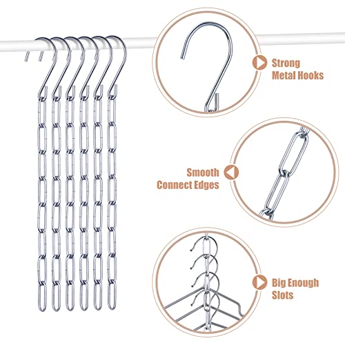 DTICON Hangers Space Saving, Metal Chain Clothes Hanger Organizer with 8 Slots, Magic Foldable Multiple Hangers in One, Collapsible Vertical Space Saver Hangers for Closet Organizer (Pack of 6)