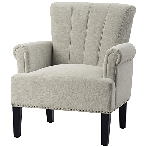SSLine Upholstered Polyester Accent Chair,Mid Century Tufted Wingback Arm Chair with Roll Armrest and Wooden Legs,Comfy Single Sofa Club Chair for Living Room Bedroom Office Studio (Cream)