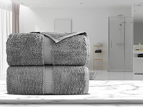 Towel Bazaar Premium Turkish Cotton Super Soft and Absorbent Towels (2-Piece Bath Sheet Towel, Gray)