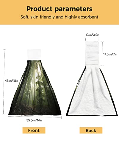 Kitchen Towels with Hanging Loop 2 Pack, Green Forest Sunrise Soft Absorbent Hand Towels for Bathroom Bar Home Decor Nature Tree Dish Towels Reusable Washable Cleaning Cloth