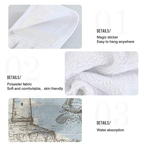World Map Anchor Hand Towel Hanging Kitchen Towels Lighthouse 2PCS Dish Cloth Tie Towel Absorbent Oven Stove Washcloth with Loop for Bathroom Home Decorative
