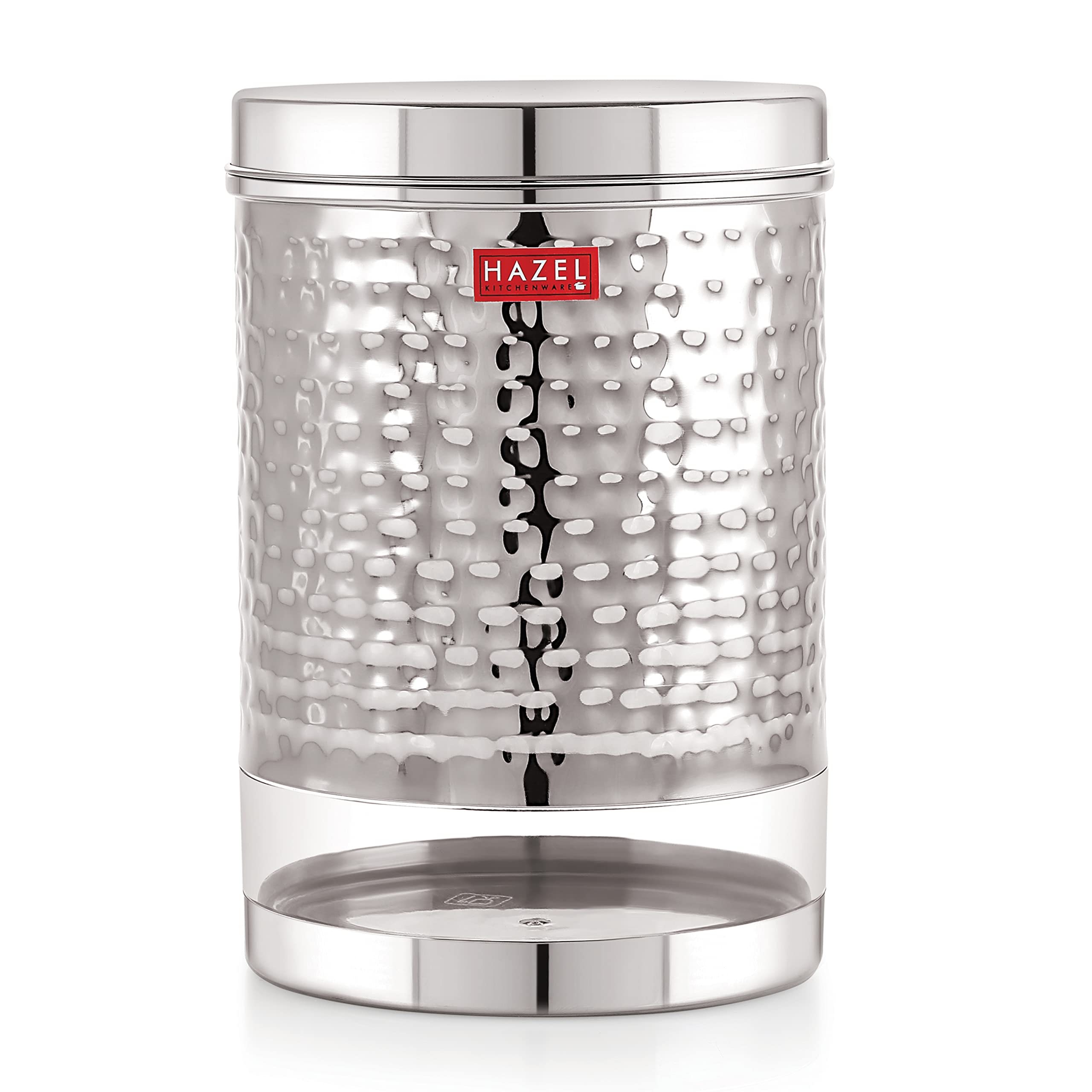 HAZEL Stainless Steel Container For Kitchen Storage Hammered Finish Transparent See Through Glossy Storage Jar Dabba, Set of 6, 2200 ML, Silver