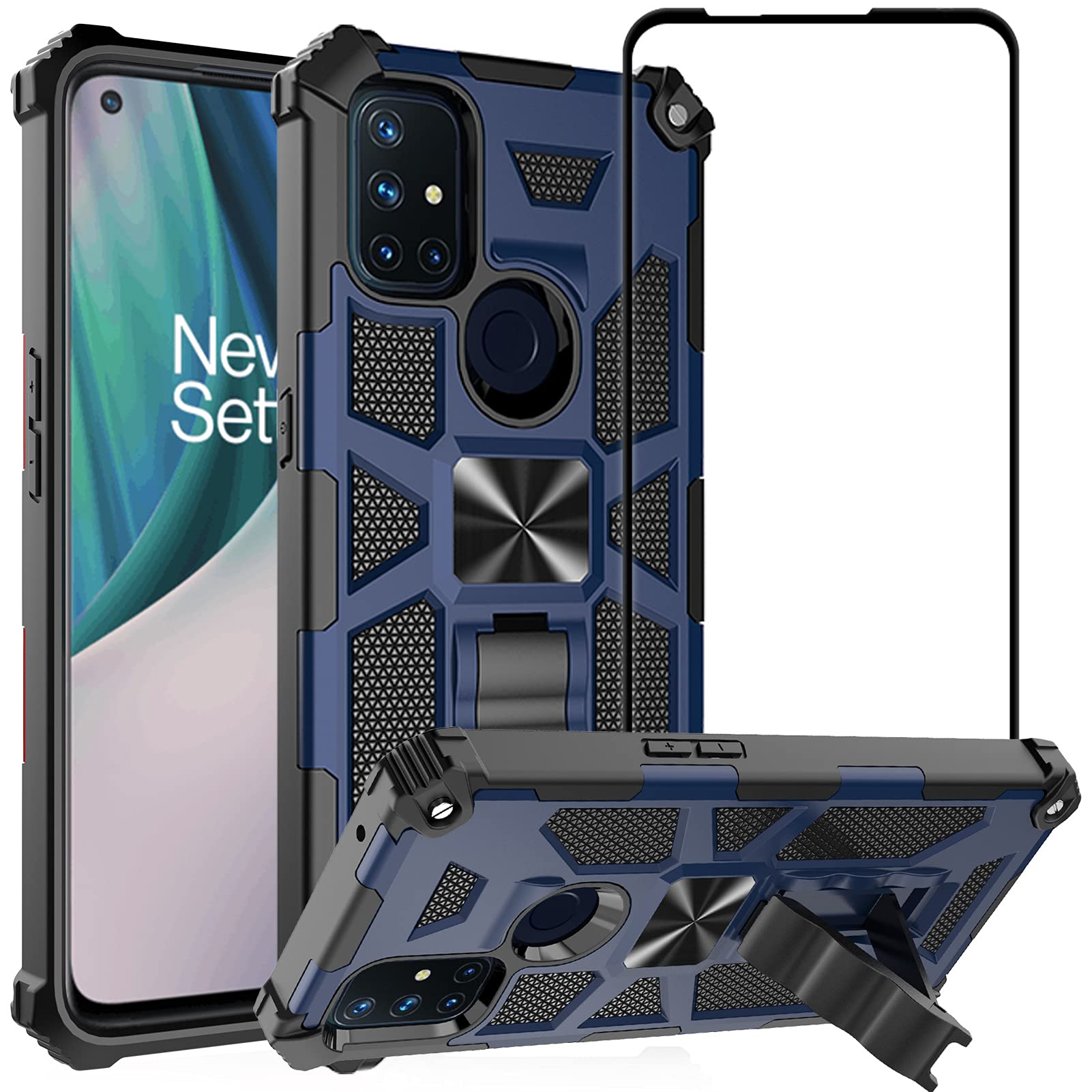 Ailiber Compatible with OnePlus Nord N10 5G Case with Screen Protector, for Magnetic Car Mount, Kickstand Holder, Shockproof Bumper Military Grade Armor Protective Cover for 1+Nord N10 5G-Blue