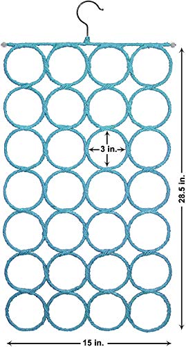 Scarf Hanger ~ Multiple Purpose Holder for Closet ~ Clutter Removing and Space-Saving Hanger for Scarves, Shawl, Belts & Accessories ~ Scarf Hanger 28 Rings (Sky Blue)