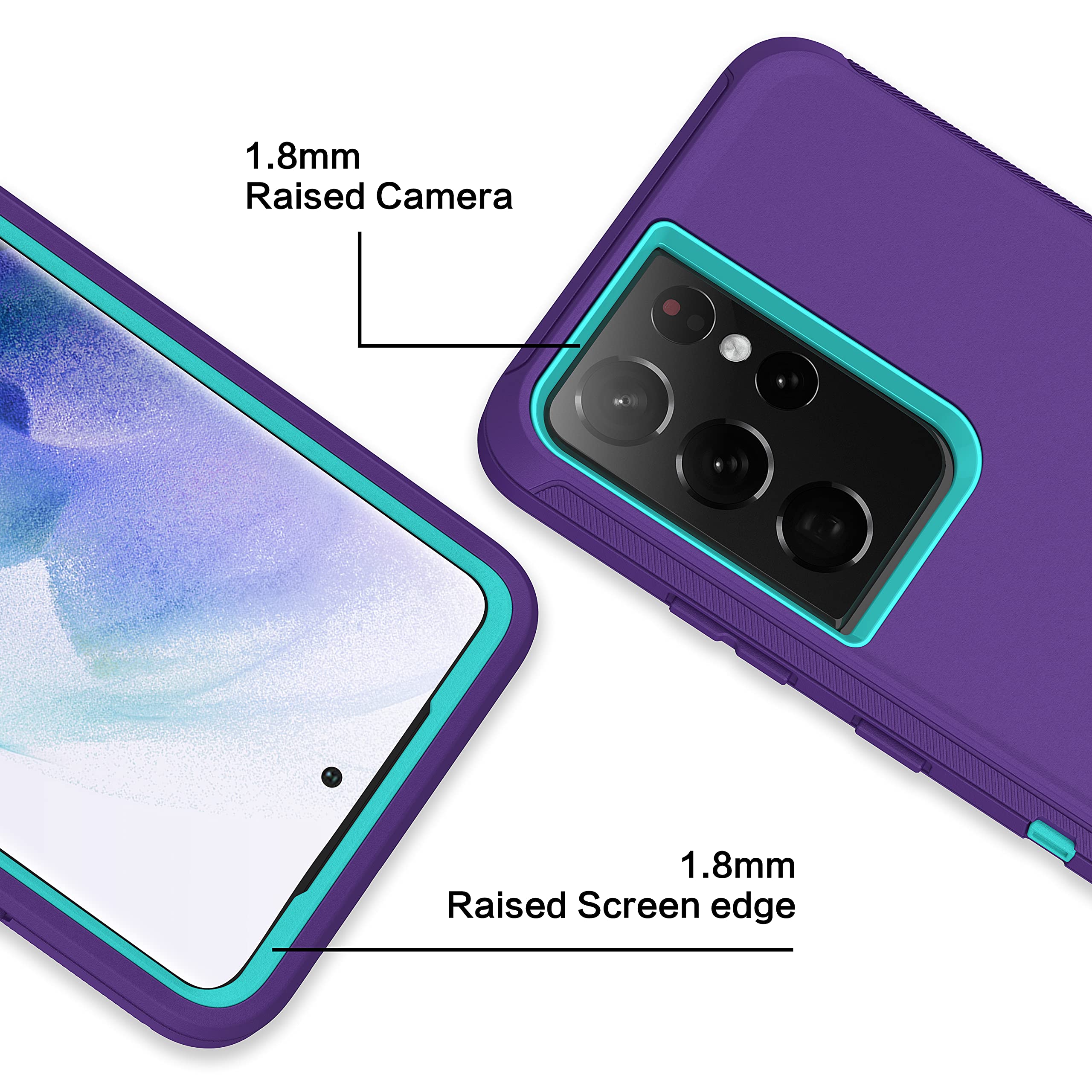MXX Case Compatible with Galaxy S21 Ultra Case, 3-Layer Super Full Heavy Duty Body Bumper Cover/Shock Protection/Dust Proof, Designed for Samsung Galaxy S21 Ultra 5G 6.8 Inch 2021 (Purple)