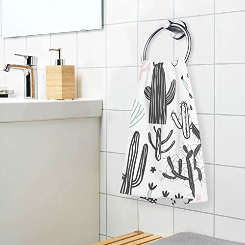 ALAZA Hand Drawn Cactus Cacti Hand Towels for Bathroom 1OO% Cotton 2 pcs Face Towel 16 x 28 inch, Absorbent Soft & Skin-Friendly
