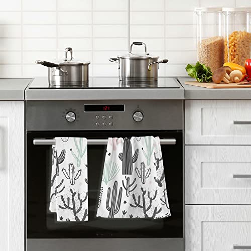 ALAZA Hand Drawn Cactus Cacti Hand Towels for Bathroom 1OO% Cotton 2 pcs Face Towel 16 x 28 inch, Absorbent Soft & Skin-Friendly