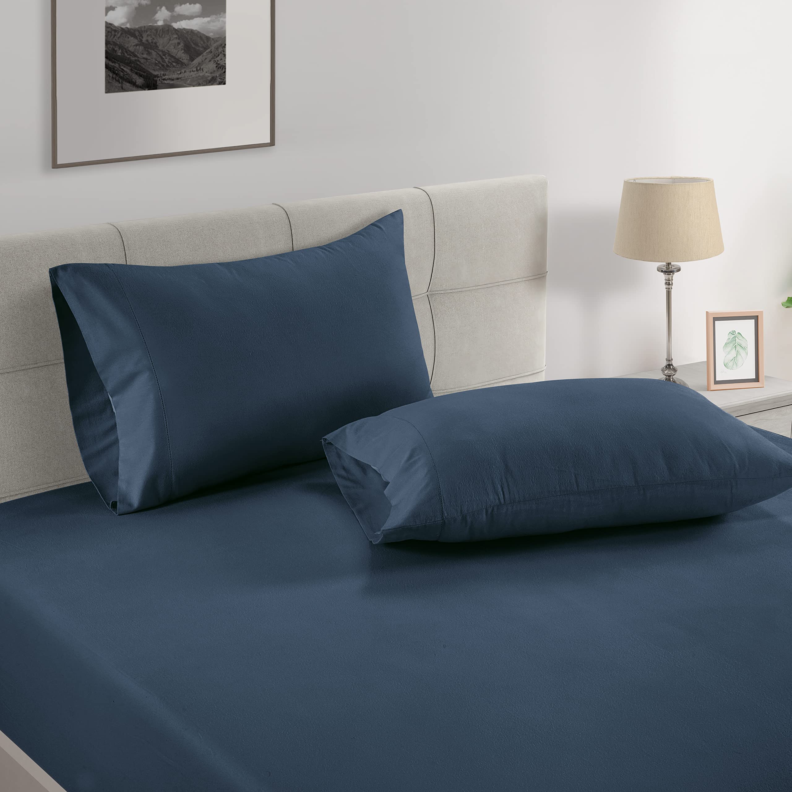 Lane Linen 100% Organic Cotton Pillow Cases Standard Size Set of 2 (20"x26") - Cotton Pillowcases Standard Size - Soft Navy Blue Pillow Cases Set of 2 - Standard Pillowcase Pack of 2 - Navy Blue