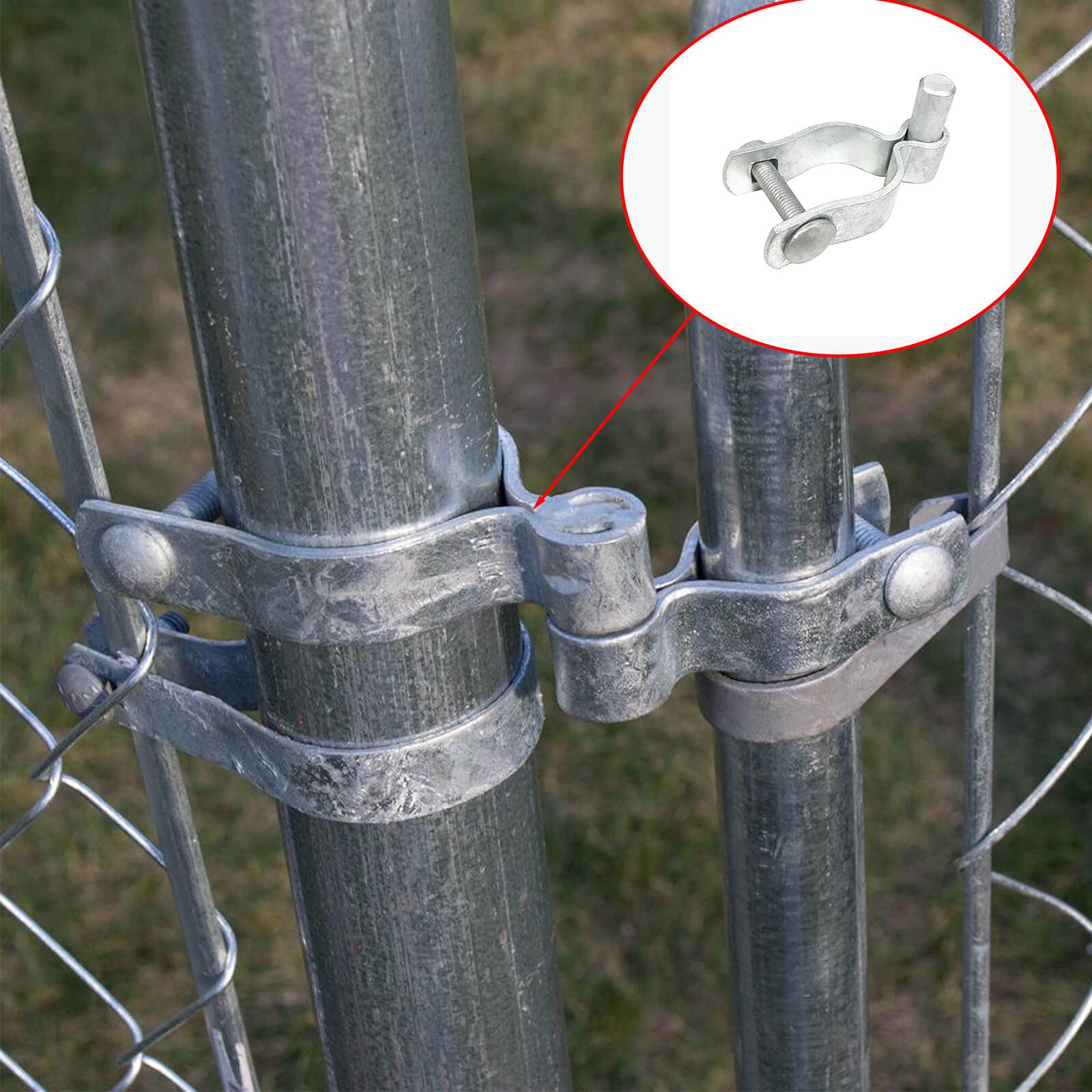 2 Pack Chain Link Fence Gate Post Hinge - Use for Outside Diameter Post/Pipe - Galvanized Chain Link Post Gate Hinge - Nut/Bolt Included (1-7/8 Inch)