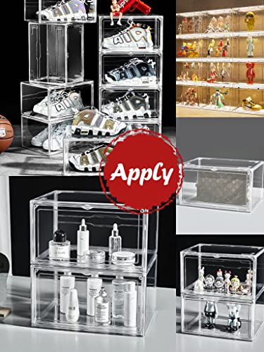 Three Piece Clear Shoe Box 360° Acrylic Clear Shoe Box Handbag Storage Display Box Stackable Shoe Box Drop Front Shoe Box Magnetic Door Organizer 14.37 * 7.87 * 10.63 inches for US size 14
