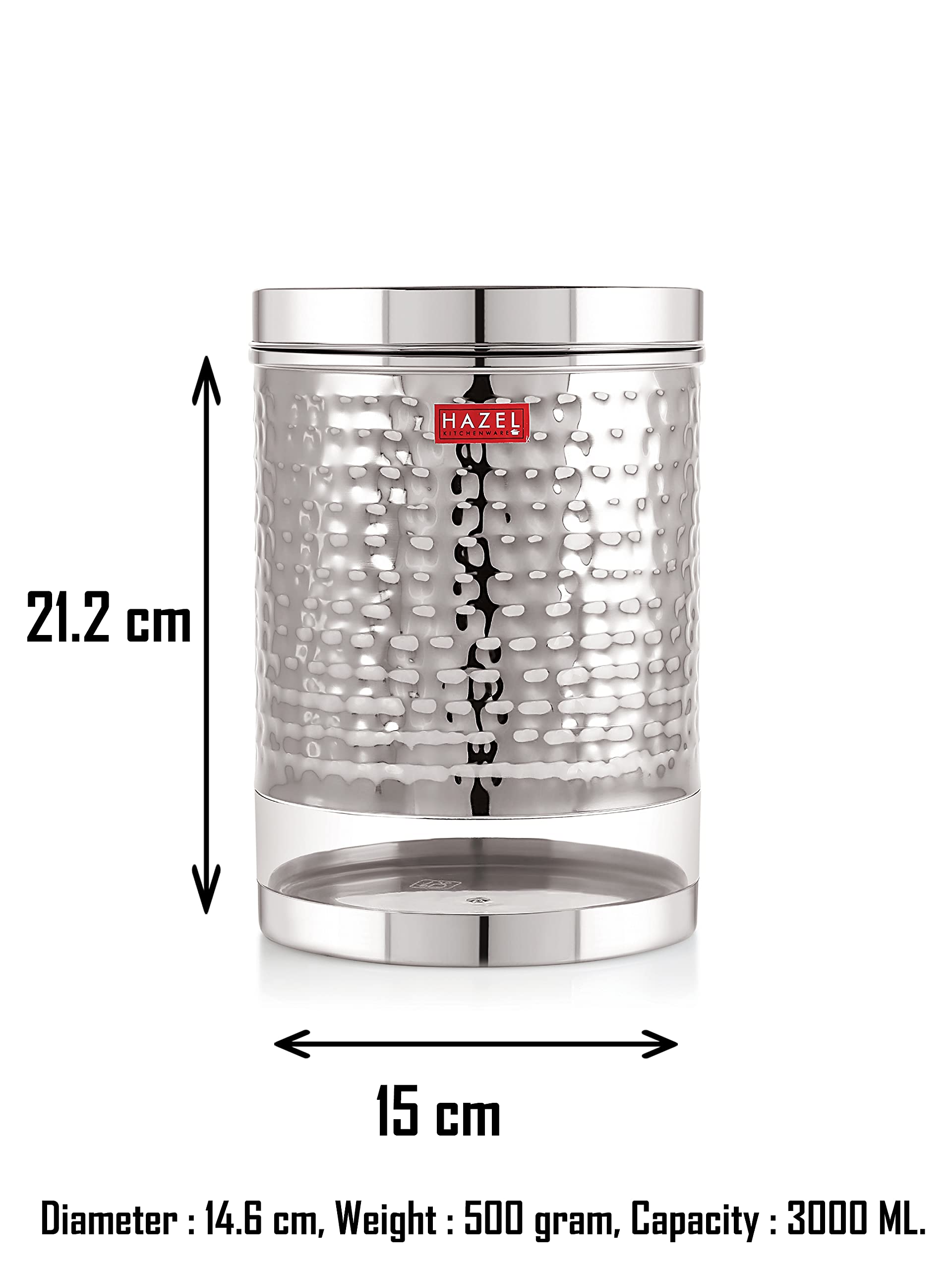 HAZEL Stainless Steel Kitchen Containers I Transparent Kitchen Container Set of 6, 3000 ml Each I Multipurpose Storage Box for kitchen containers set with Glossy Hammered Finish