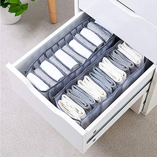 ARPEOTCY 3Pcs Wardrobe Clothes Organizer, Washable Clothes Organizer for Folded Clothes, Nylon Mesh Drawer Dividers for Clothes, T-shirt, Skirts, Jeans(9/7/7 Grid,Gray)