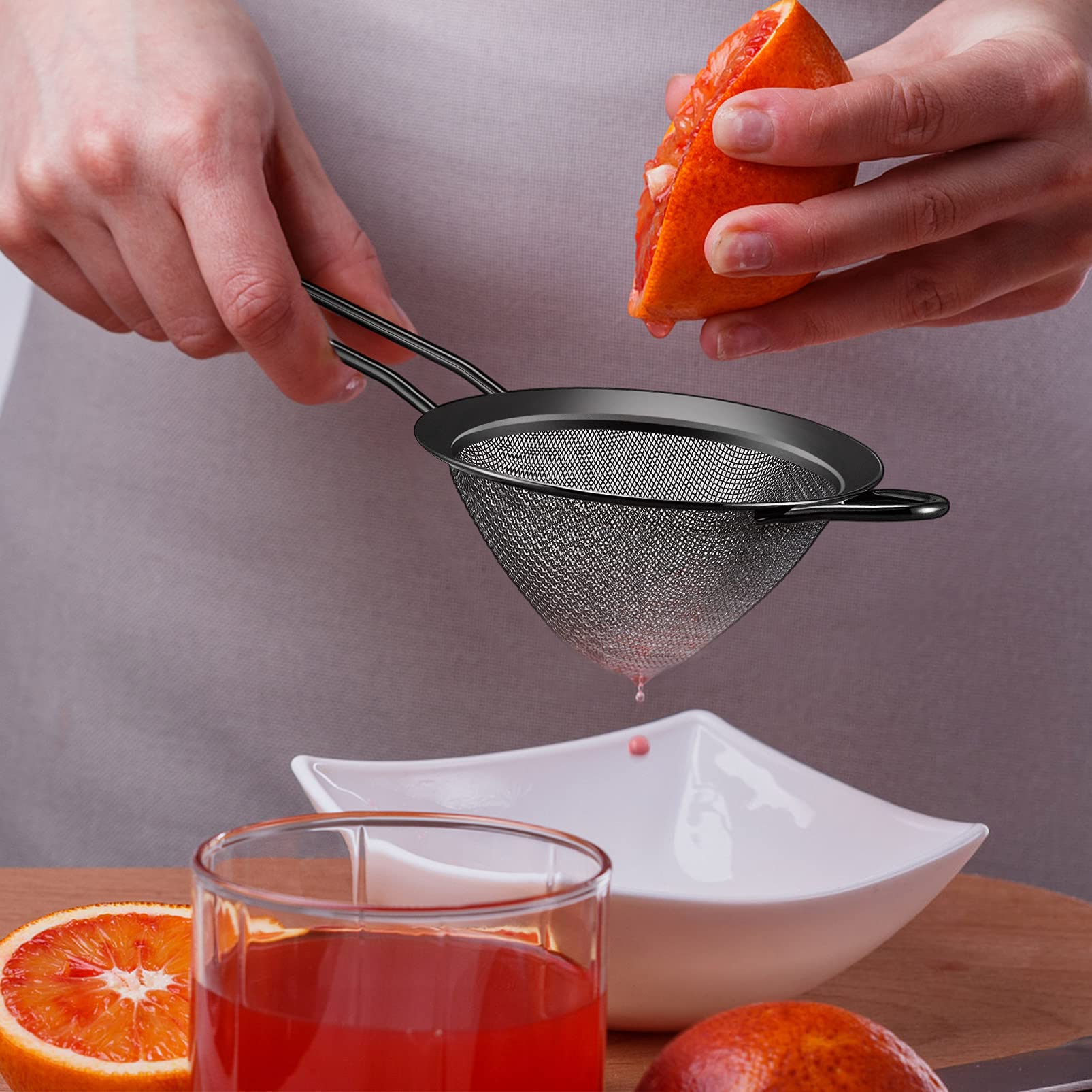 TeamFar Fine Mesh Strainer, 3.3ββ Stainless Steel Tea Strainer Bar Strainer Small Conical Cone Mesh Straine for Cocktail Coffee Juice, Healthy & Easy Clean, Long Handle & Hanging Loop, Black