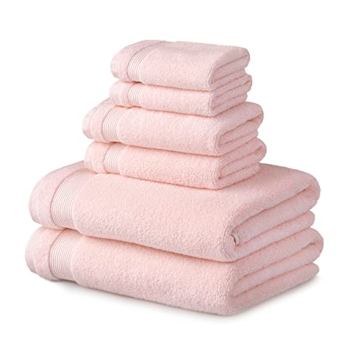 MARTHA STEWART 100% Cotton Bath Towels Set - 6 Piece Set | 2 Bath Towels - 2 Hand Towels - 2 Washcloths | Quick Dry Towels | Plush Towels | Absorbent | Ideal For Everyday Use | Blush Pink Towels