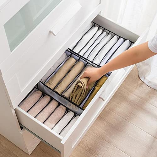 ARPEOTCY 3Pcs Wardrobe Clothes Organizer, Washable Clothes Organizer for Folded Clothes, Nylon Mesh Drawer Dividers for Clothes, T-shirt, Skirts, Jeans(9/7/7 Grid,Gray)