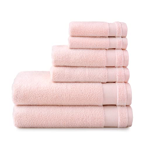 MARTHA STEWART 100% Cotton Bath Towels Set - 6 Piece Set | 2 Bath Towels - 2 Hand Towels - 2 Washcloths | Quick Dry Towels | Plush Towels | Absorbent | Ideal For Everyday Use | Blush Pink Towels