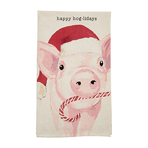 Mud Pie Farm Animal Watercolor Christmas Towel, Pig, 26" x 16.5"