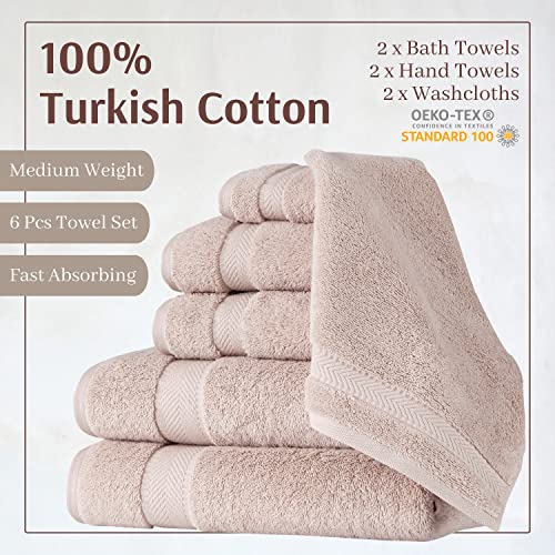TEXTILOM 100% Turkish Cotton 6 Pcs Bath Towel Set, Luxury Bath Towels for Bathroom, Soft & Absorbent Bathroom Towels Set (2 Bath Towels, 2 Hand Towels, 2 Washcloths)- Beige