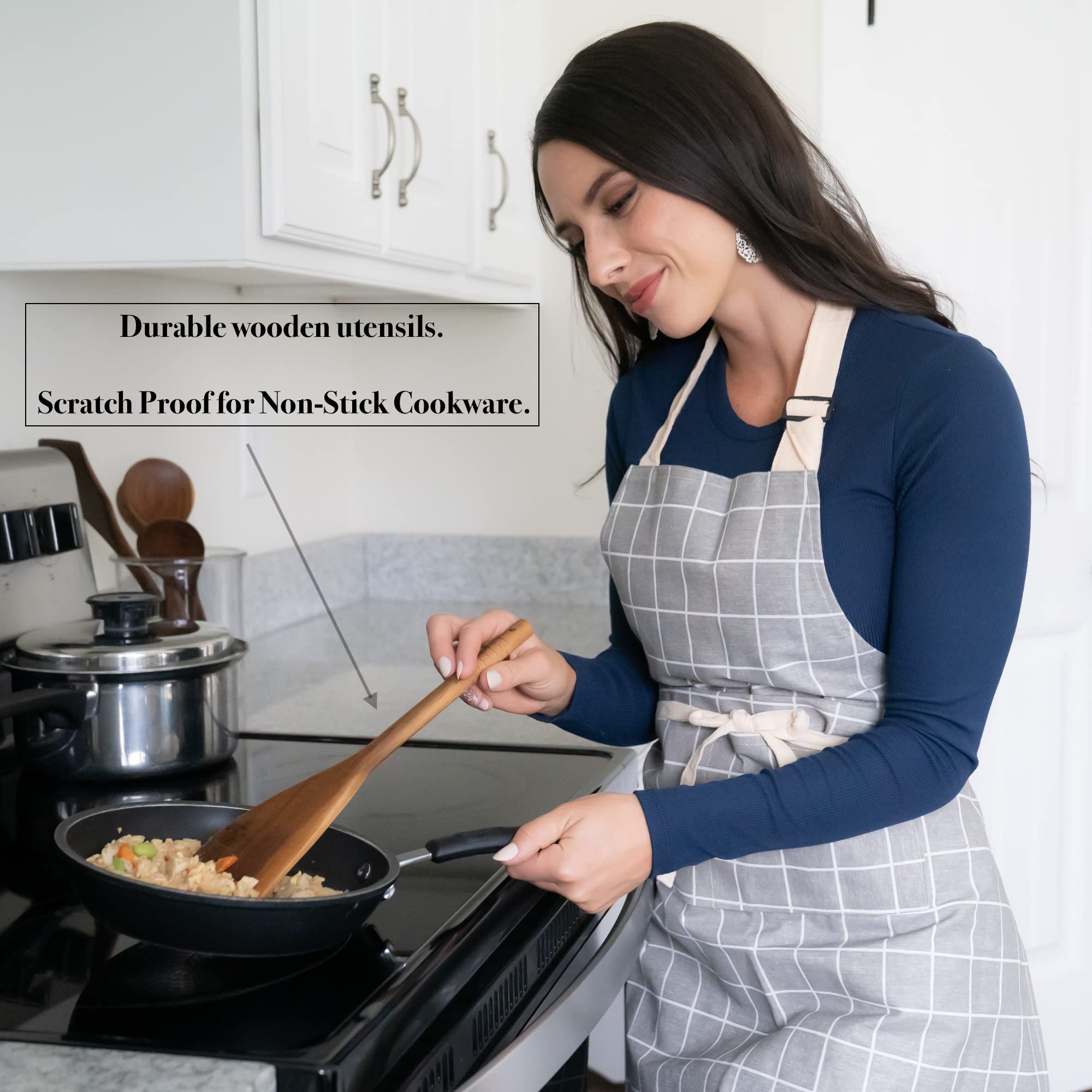 VERY NITTY Very Beautiful Kitchen Utensil Set, 7pc Wooden Cooking Utensils, Spoons and Spatula Set with Spoon Rest. Wood Kitchen Gadgets, Tools and Supplies for Cooking, Baking, Mixing and Salad Bowl