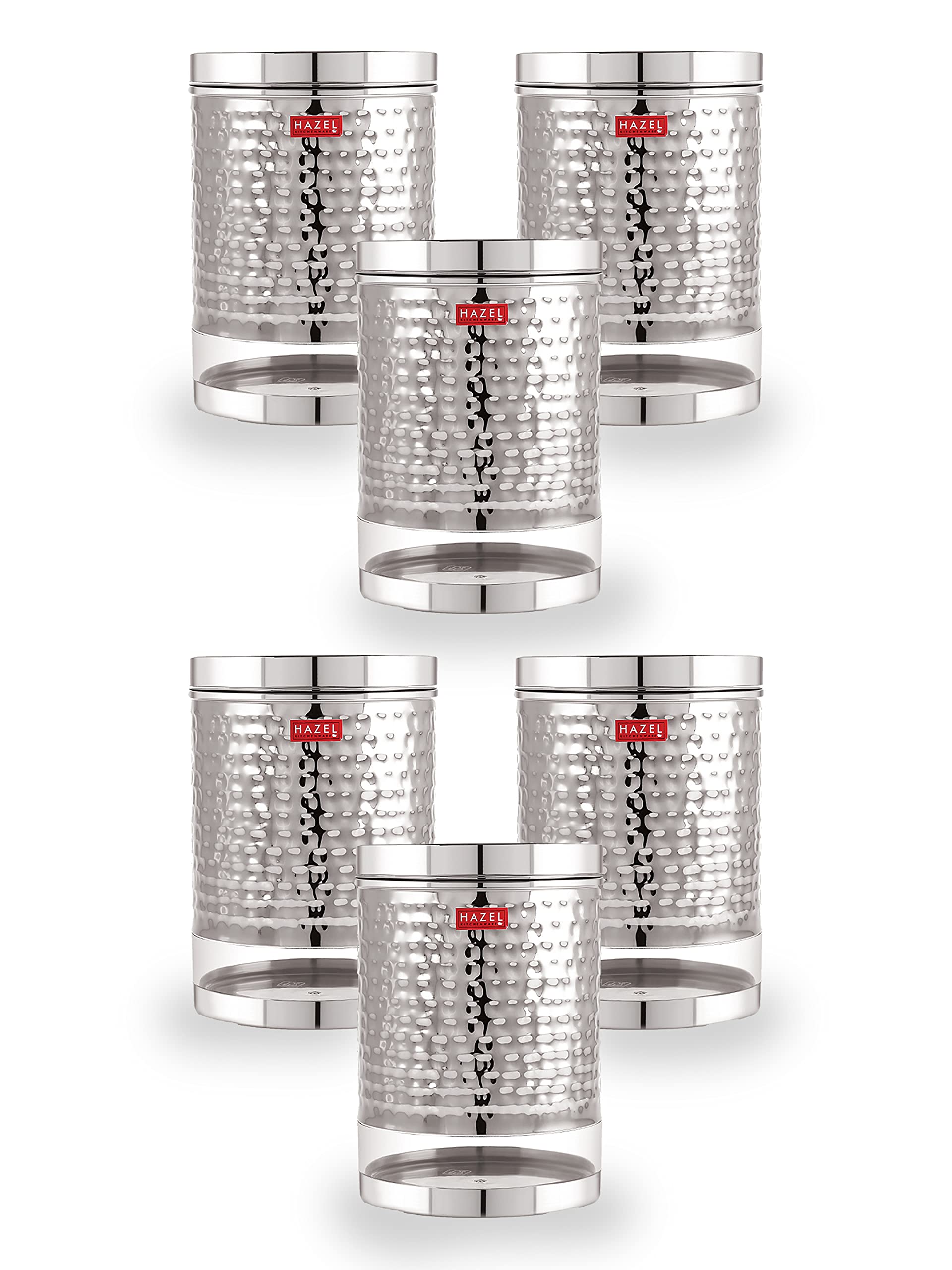 HAZEL Stainless Steel Kitchen Containers I Transparent Kitchen Container Set of 6, 3000 ml Each I Multipurpose Storage Box for kitchen containers set with Glossy Hammered Finish