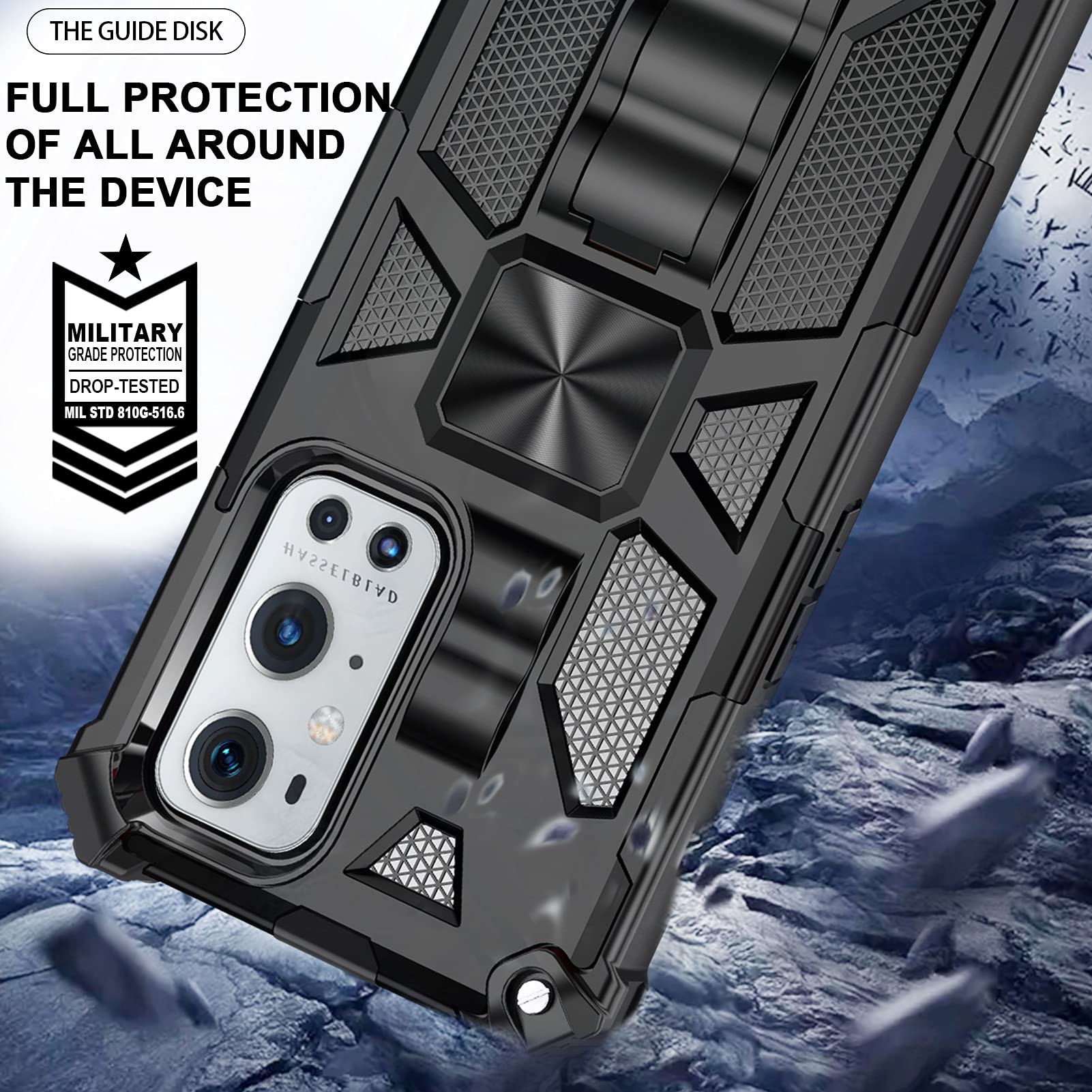 Ailiber Compatible with OnePlus 9 Pro Case with Screen Protector, for Magnetic Car Mount, Kickstand Holder, Rugged Shockproof Bumper Military Grade Protective 1+9+ Phone Cover for OnePlus 9 Pro-Black